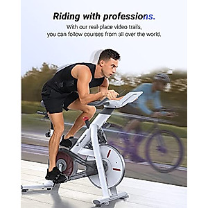 MERACH Exercise Bike, Bluetooth Stationary Bike for Home with Magnetic Resistance, Indoor Cycling Bike with 350lbs Weight Capacity, iPad Holder, TT, White