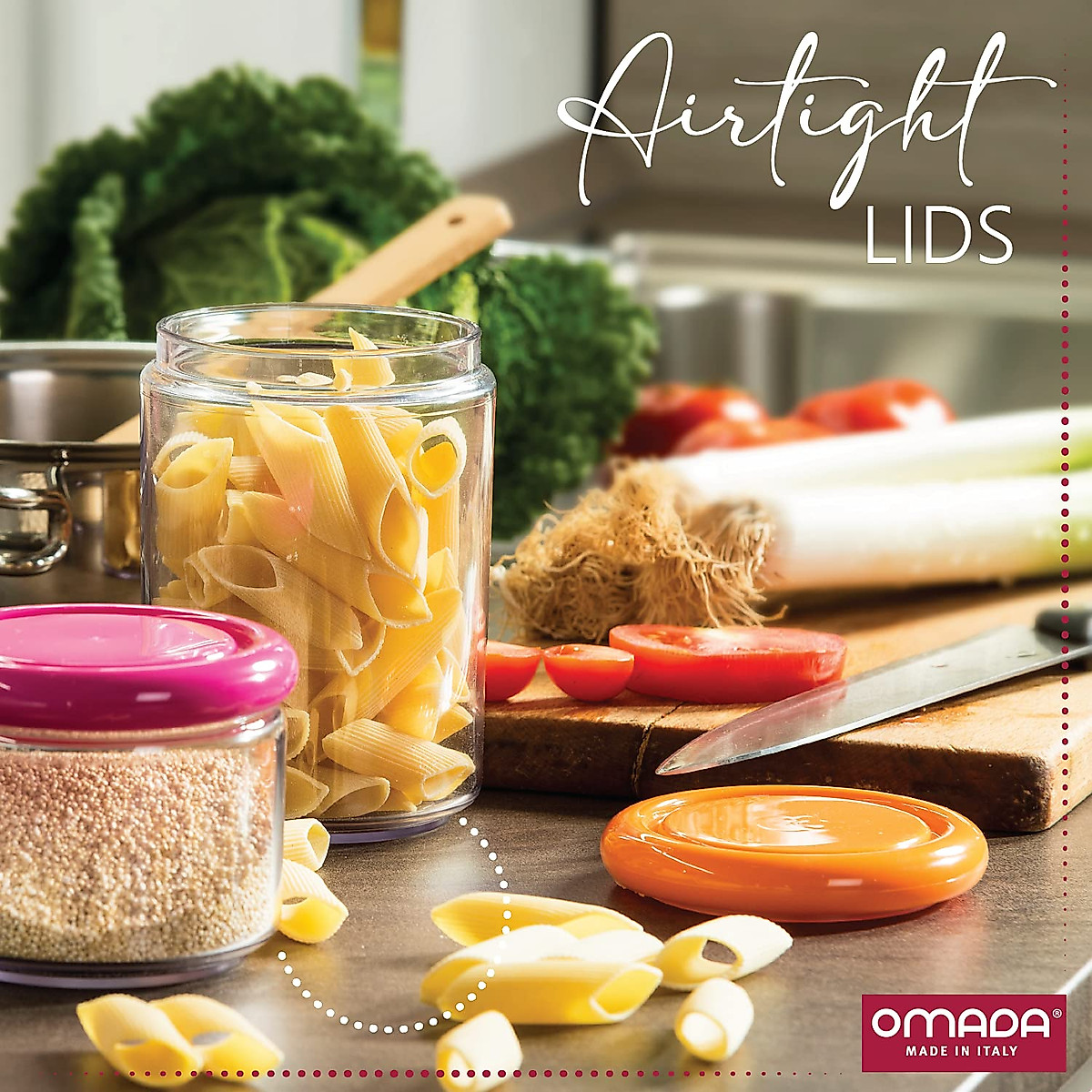 OMADA Acrylic Airtight Storage Container: Sugar Flour Container and Pasta Container - Storage Jar for Food Toiletries Office Supplies - Dishwasher Safe Storage Container Cylinder - 16 Oz – Violet Lid