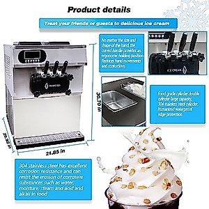ice cream maker machine counter top soft serve ice cream machine for restaurant family party 2+1 flavor table top soft serve ice cream machine (silver)