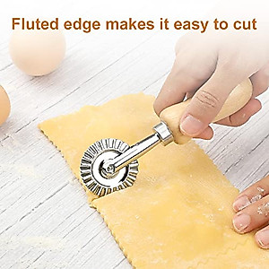 TACGEA Ravioli Stamp Maker Cutter with Roller Wheel (Set of 4), Wooden Handle and Fluted Edge, for Ravioli, Pasta, Dumplings Lasagna, Pierogi
