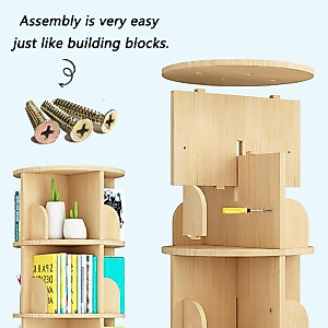 Gdrasuya10 4 Tier Rotating Bookshelf with Legs, Floor Standing Bookshelf Stackable Bookshelf Wood Bookcase Round Bookshelf 360 Display Book Shelf for Living Room Bedroom
