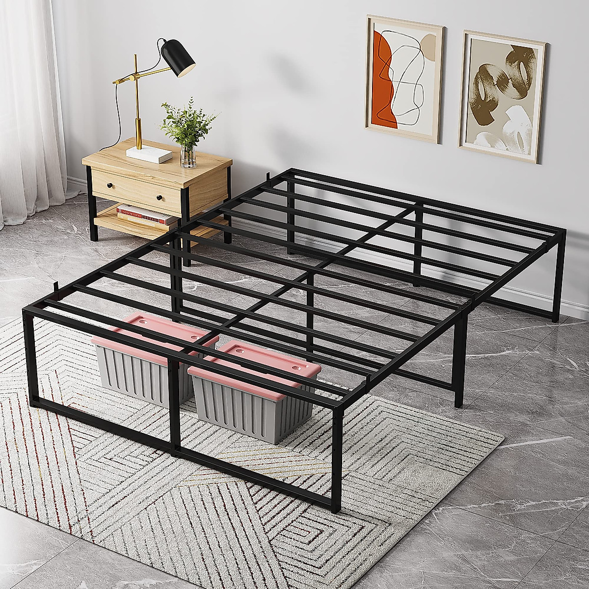 GAOMON Full Size Bed Frame, Metal Full Bed Platform Frame 14 Inch with 3 in 1 Steel Support, No Box Spring Needed Easy to Assemble Black Sturdy Bedframe - Full