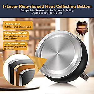 Tea Kettle Whistling Teapot for Stovetop : 2.64 Quart Food Grade Stainless Steel Tea Pot with Wood Pattern Handle, Loud Whistle Kettle for Tea, Coffee, Milk - Black