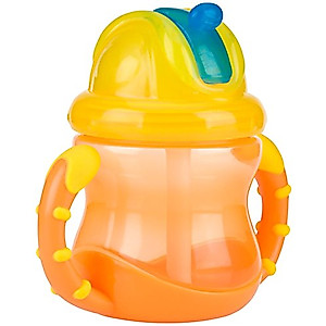 Nuby Two-Handle Flip N' Sip Straw Cup, 8 Ounce, Colors May Vary