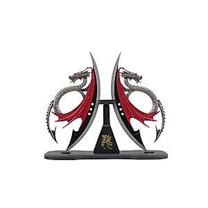 Wuu Jau H-548 Dual Fantasy Dragon Dagger Display with Wooden Stand, 11"