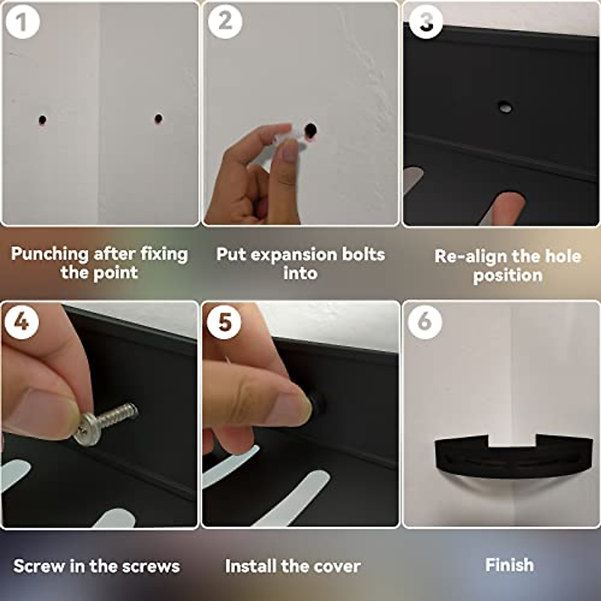 Bath Corner Shower Shelves Caddy, Bathroom Shelf Wall Mounted, Bathroom Shower Caddy Organizer for Kitchen Toilet 2 Pack (Black)