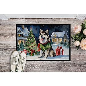 Caroline's Treasures DAC2592MAT Alaskan Malamute Cozy Christmas Doormat Front Door Mat Indoor Outdoor Rugs for Entryway, Non Slip Washable Low Pile, 18H X 27W