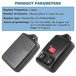 ECCPP CWTWB1U345 3 Buttons Keyless Entry Remote Key Fob Control Clicker Transmitter 98-14 Ranger Replacement for M azda for L incoln for F ord for M ercury Series CWTWB1U345 (1x)