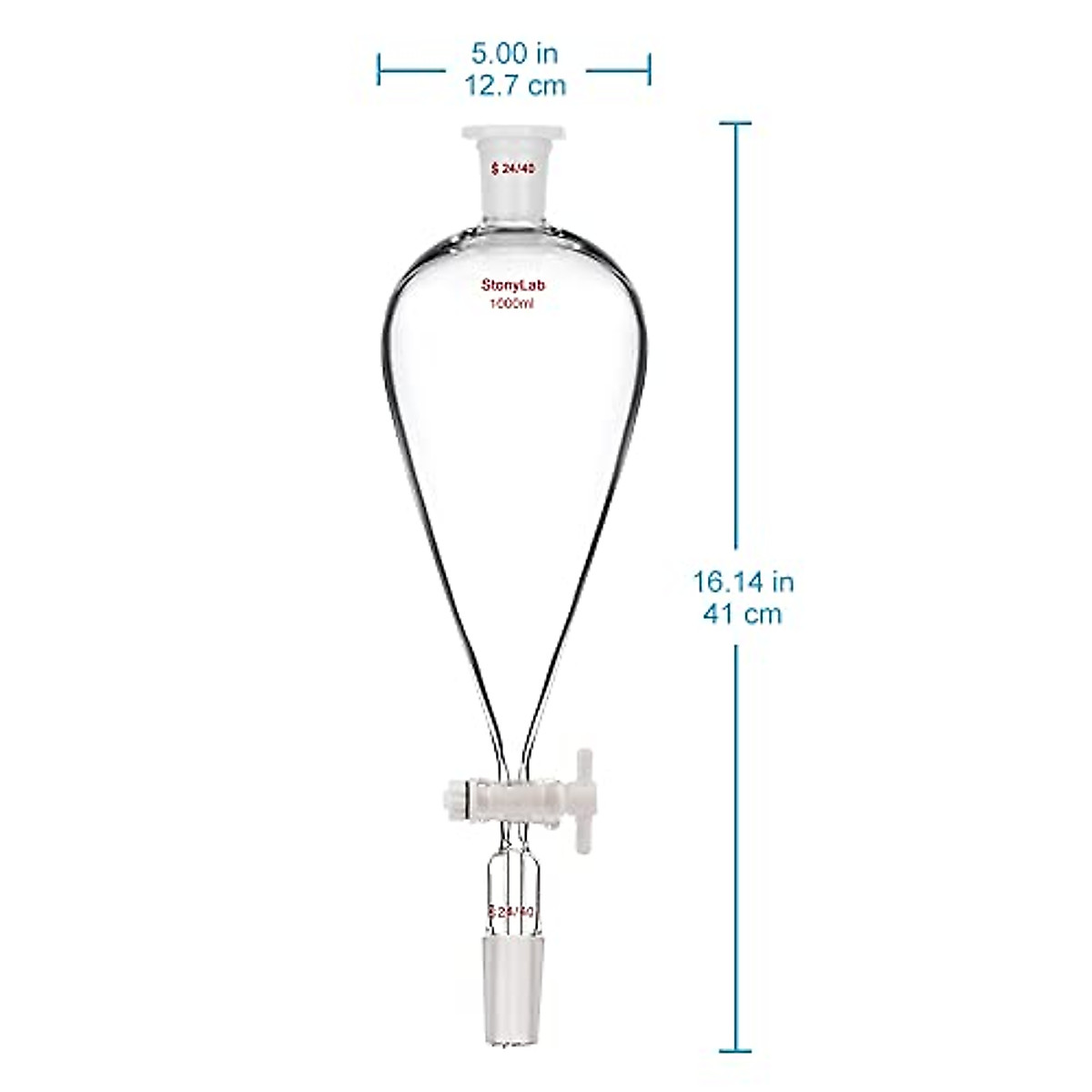 stonylab Separatory Funnel with PTFE Stopcock, 1000 ml Conical Pear-Shaped Heavy Wall Borosilicate Glass Separating Funnel with 24/40 Joints