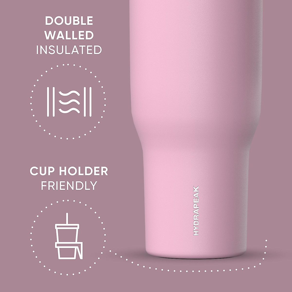 Hydrapeak Voyager 40 Oz Stainless Steel Tumbler with Handle, Insulated Water Bottle With Straw & Lid, Cupholder Friendly Reusable Travel Mug (Cotton Pink)