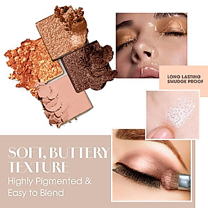 Lamora Nude Bronze Eyeshadow Palette - 12 Warm Brown Highly Pigmented Shimmer & Matte Shades - Travel Size Makeup Palette with Mirror