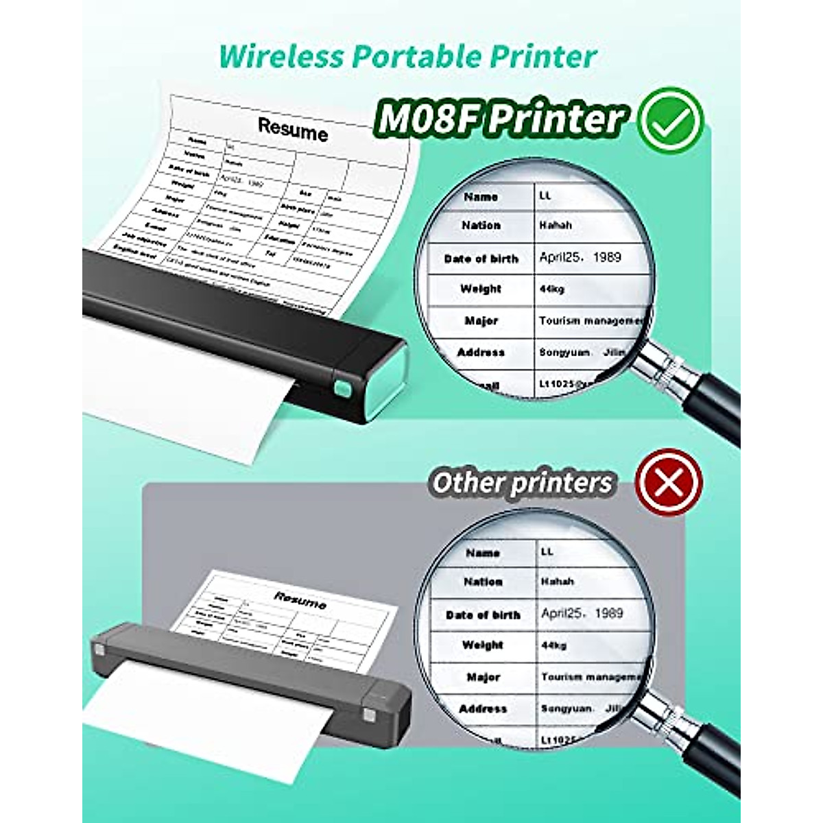 Itari Portable Printer Wireless for Travel, M08F-Letter Bluetooth Mobile Printer Support 8.5" X 11" US Letter, Inkless Thermal Compact Printer, Compatible with Android and iOS Phone & Laptop