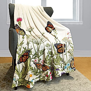 YISUMEI Floral Butterfly and Vintage Herbs Plants Green Garden Nature Blanket Tufted Floral Print Throw Blanket Soft Cozy for Girl Women Adult Gift for Birthday 60"x80"