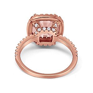 Blue Apple Co. Sterling Silver Halo Solitaire Ring Rose Tone Rhodium PL Cushion Cut Simulated Morganite Clear CZ accent