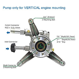 Surmountway 3000 PSI Pressure Washer Pump Vertical 7/8" Shaft Replacement Power Washer Pump 2.3 GPM for 308653052,308653006, 202274GS（Vertical）