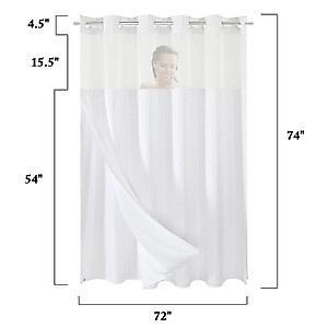 Gibelle No Hook Waffle Weave Shower Curtain with Snap-in Fabric Liner Set for Bathroom, Hotel Style with Mesh Top Window, Waterproof & Washable, White, 72x74