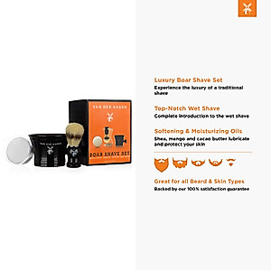Van Der Hagen® Luxury Shaving Set - Total Men's Wet Shaving Kit w/Boar Bristle Brush, Scented Luxury Soap, Stand and Apothecary Mug