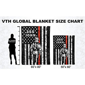Personalized Custom Name Unit Number Volunteer Fireman Thin Red Line Redline Fire Department American Flag Birthday Christmas Fleece Sherpa Blanket Throw Tapestry (Custom Firefighter, Fleece - 50x60)