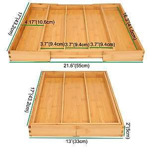 Kohtla Bamboo Kitchen Drawer Organizer Large Utensil Organizer Silverware and Cutlery Holder Tray with Divider Expendable Flatware Tray