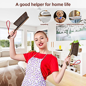 Hand Broom Cleaning Brush, Dusting Brush for Cleaning, Wood Block Hand Brush, Soft Bristle Cleaning Brush for Car Bed Furniture Clothes Garden Couch Draft Wooden Handle with a Nice Lanyard