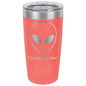 LaserGram 20oz Vacuum Insulated Tumbler Mug, Alien Head, Personalized Engraving Included (Coral)