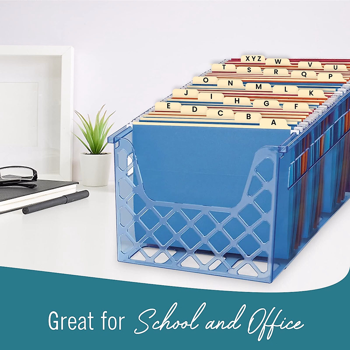 Alphabetical File Organizer, File Cabinet Dividers Letter Size, 25 Heavyweight Manila Guides A-Z Dividers with Tabs, 1/5 Cut Tab Positions Filing Cabinet and Desk Organizer