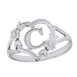 CaliRoseJewelry Sterling Silver Initial Alphabet Heart Personalized Ring (Size 12) - Letter C