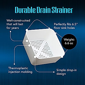 STEADYKLEEN - 6.5-inch Floor Drain Cover Alternative, Square Sink Drain Basket for Restaurants, Home and More, Commercial Sink Strainer with 0.19-inch Holes, Versatile Plastic Drain Screen Basket