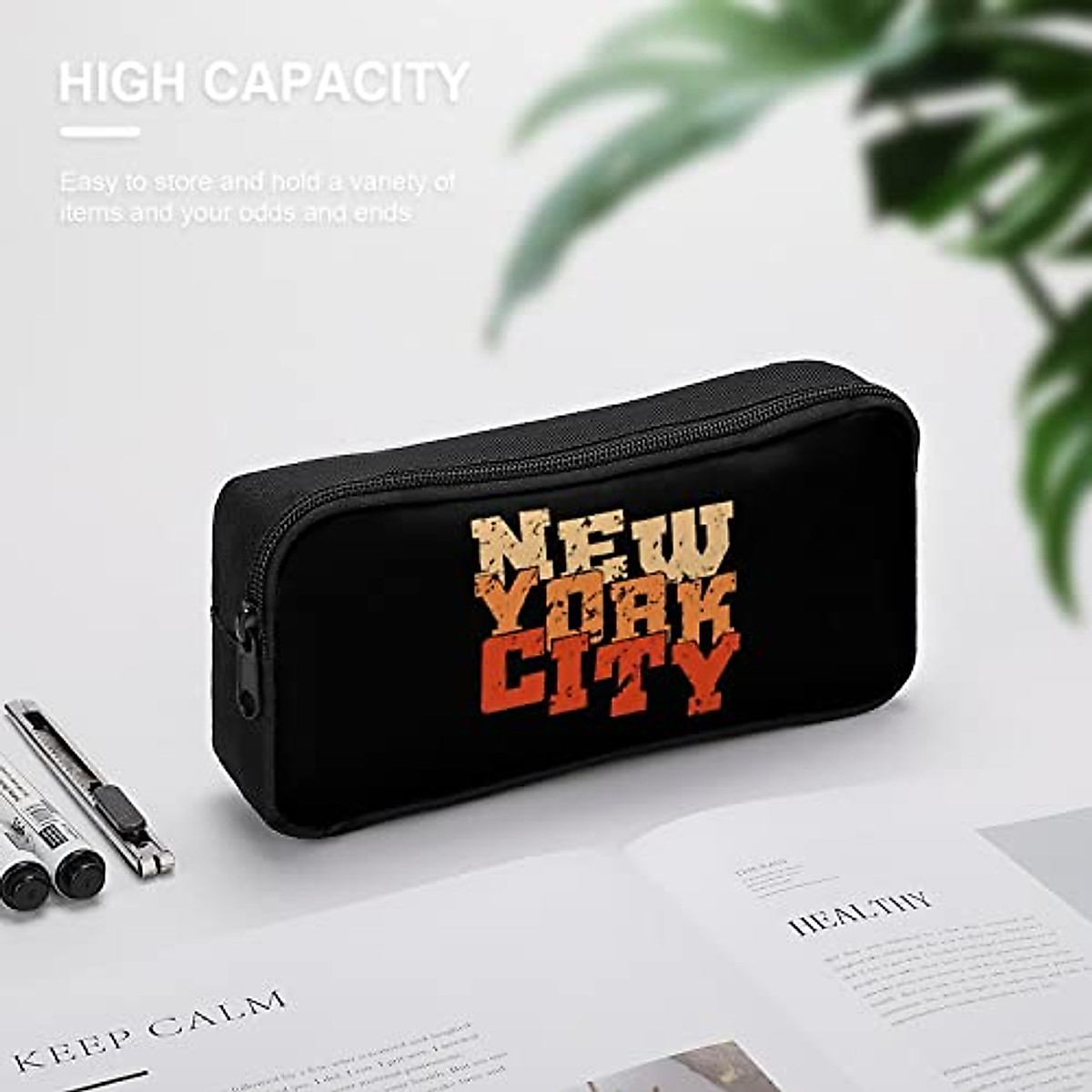 Retro New York City Teen Adult Pencil Case Large Capacity Pen Pencil Bag Durable Storage Pouch