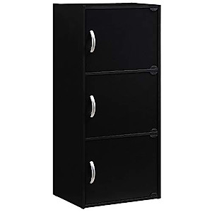 HODEDAH IMPORT 3-Shelf Bookcase Cabinet, Black