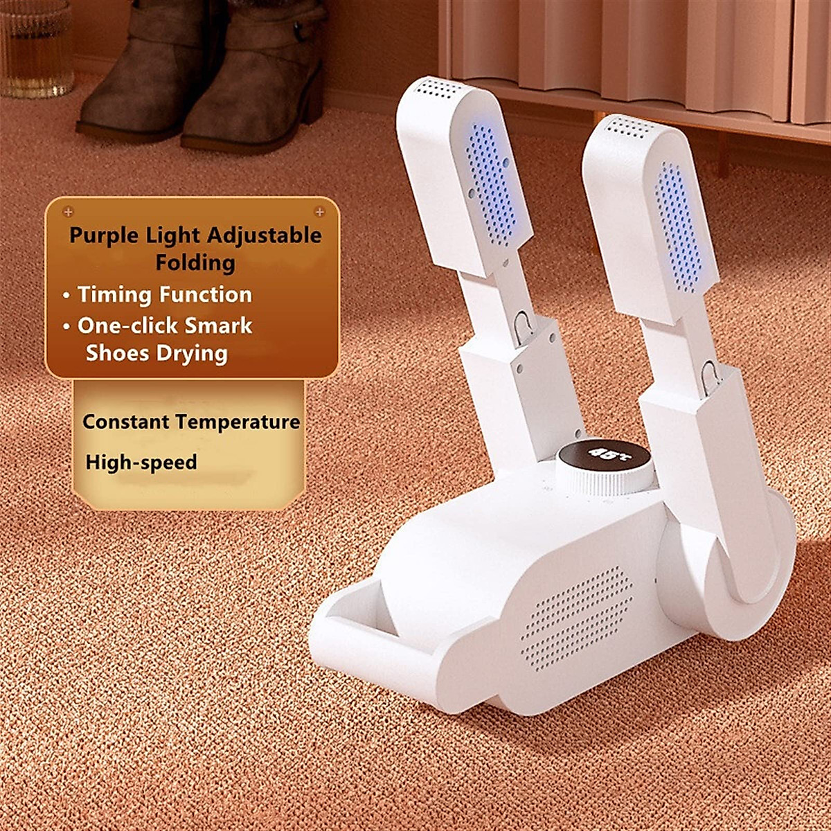 NUOPAIPLUS Shoe Dryer, 220V Adjustable Shoes Dryer Machine Smart Timer Fast Dryer Heater Deodorizer Dehumidifier Device Sock Gloves Boots Drier Heater (Color : Ordinary Folding)