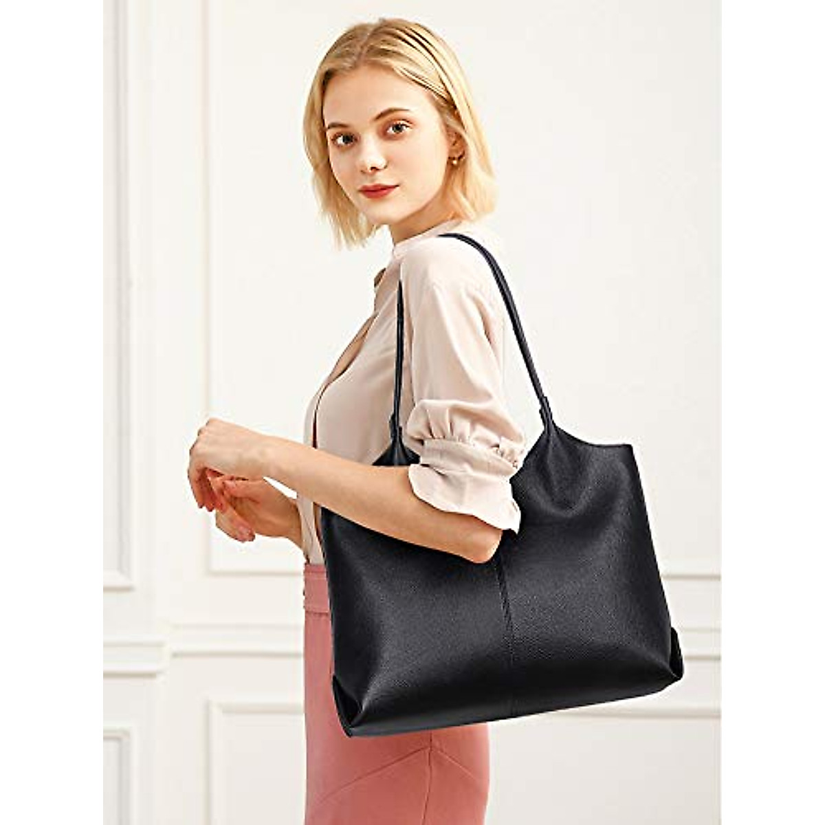 Soft Leather Tote Purse Zipper Closure Designer Handbag Women RFID Top-handle Bag Lightweight