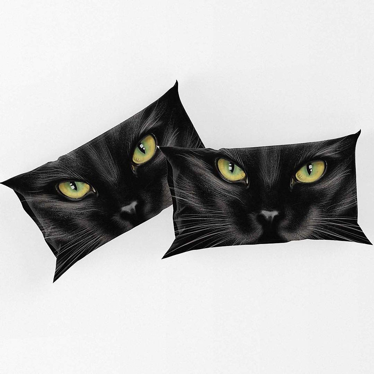 Erosebridal Animal Duvet Cover King Size Pet Cat Comforter Set Black Cat with Yellow Eyes Printed Bedding Set for Girls Boys, Bed Decor 3 Pcs with 2 Pillowcases, Zipper Closure