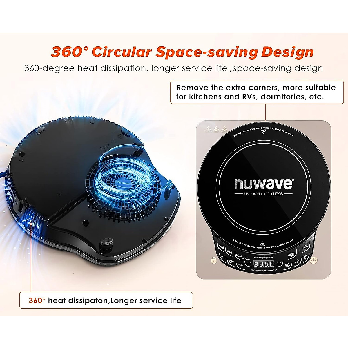 Nuwave Precision Induction Cooktop, 10.25” Shatter-Proof Ceramic Glass, 6.5” Heating Coil, 45 Temps from 100°F to 500°F, 3 Wattage Settings 600, 900 & 1300 Watts