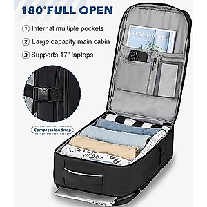 Lekakii Travel Laptop Backpacks for Women Carry On, 40L Nylon Waterproof Backpack for Traveling On Airplane, Gym Backpack Personal Item Essentials, Black