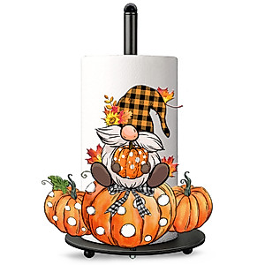 Thanksgiving Paper Towel Holder, Thanksgiving Kitchen Decor, Pumpkins Gnomes Kitchen Decor Accessories Paper Towel Holder Stand, Metal Autumn Decorations - Farmhouse Large Towel Stand for Countertops