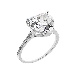 Elegant 14k White Gold Diamond and Heart-Shaped CZ Engagement Love Ring (Size 8)