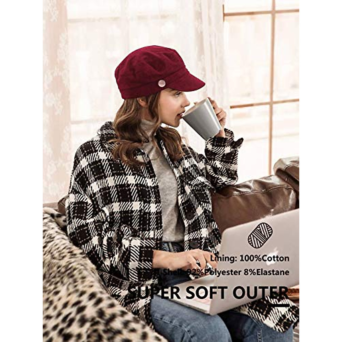 accsa Womens Fashion Newsboy Cap Bakerboy Cabbie Gatsby Pageboy Visor Beret Hat Burgundy