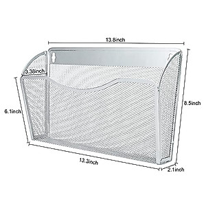 PAG 3 Pockets Hanging File Holder Organizer Metal Wall Mount Magazine Rack, Silver
