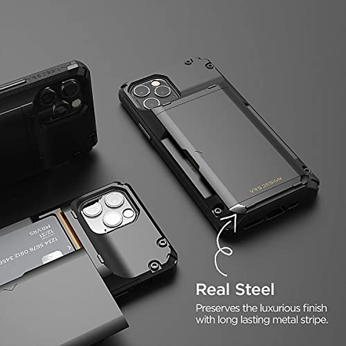 VRS DESIGN Damda Glide Pro Compatible for iPhone 12/12 ProCase, with [4 Cards] Premium Sturdy [Semi Auto] Credit Card Holder Slot Wallet for iPhone 12/12 Pro 6.1 inch(2020)