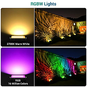 USTELLAR RGB Flood Light Outdoor, Smart WiFi RGBW Landscape Lights+Warm White 2700K, 40W App Control Spotlight Works with Alexa, Color Changing Uplights Halloween Light, IP66, Plug & Play (6 Pack)