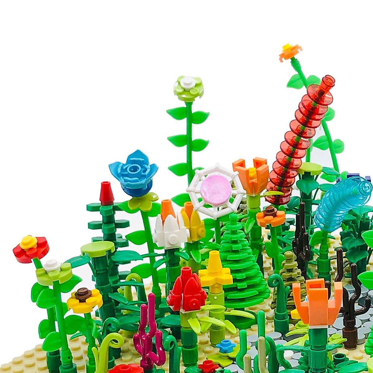 Botanical Garden Building Sets Parts,Plants Trees Jungle Flowers Leaves Grass Scenery Accessories Park House Building Bricks Toy Set for Kids 6+ (Not Include Baseplate)