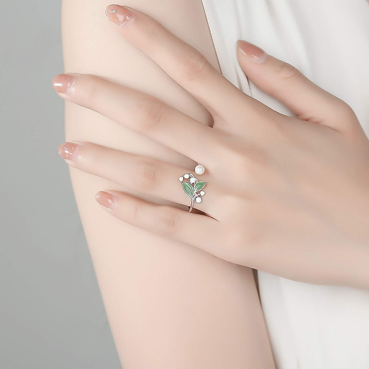 VIKI LYNN 925 Sterling Silver Lily of The Valley Flower Open Ring Wedding Engegament Ring for Women