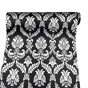 Yifely SimpleLife4U Silver Damask Furniture Paper Decorative Black Shelf Drawer Liner Peel & Stick 17x118 Inches by SimpleLife4U