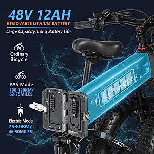 PEXMOR Electric Bike for Adults, 750W(Peak 1000W) 30MPH | Full Suspension Mountain Ebike, 60+ Miles 48V 12AH Removable Battery, 26" Fat Tire Foldable Commuter Electric Bicycle 21 Speed, UL2849