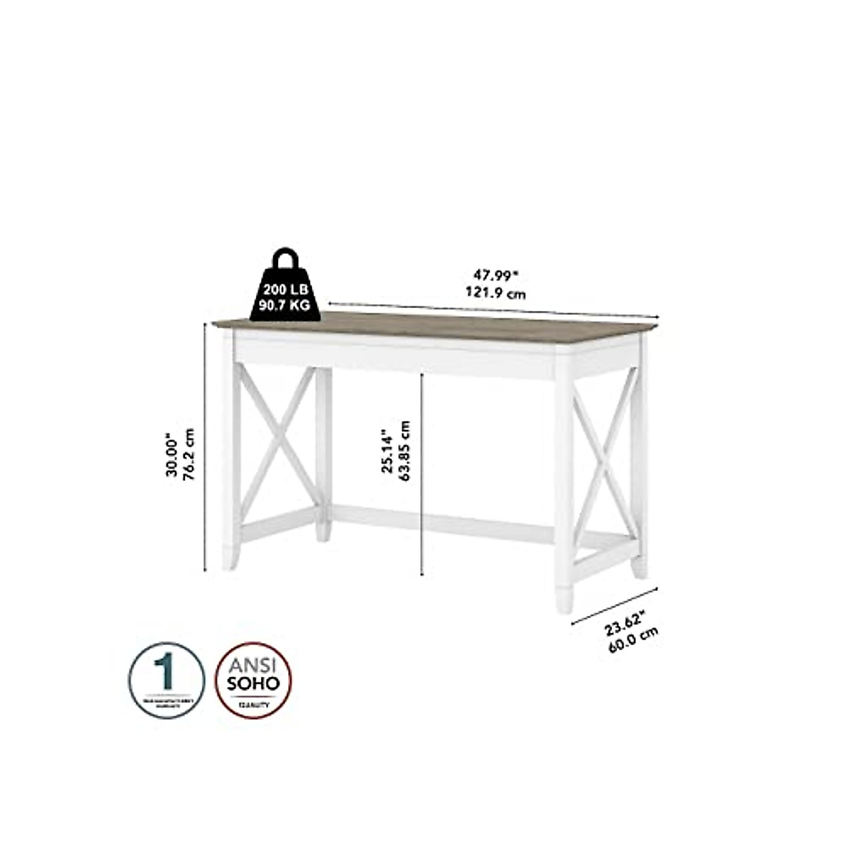 Bush Furniture Key West Writing Table for Home Office | Small Modern Farmhouse Desk, 48W, Pure White and Shiplap Gray
