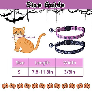 PUPTECK Breakaway Cat Collar with Bell Charm, 2 Packs Adjustable Kitty Collars Pink & Black Skull Pattern