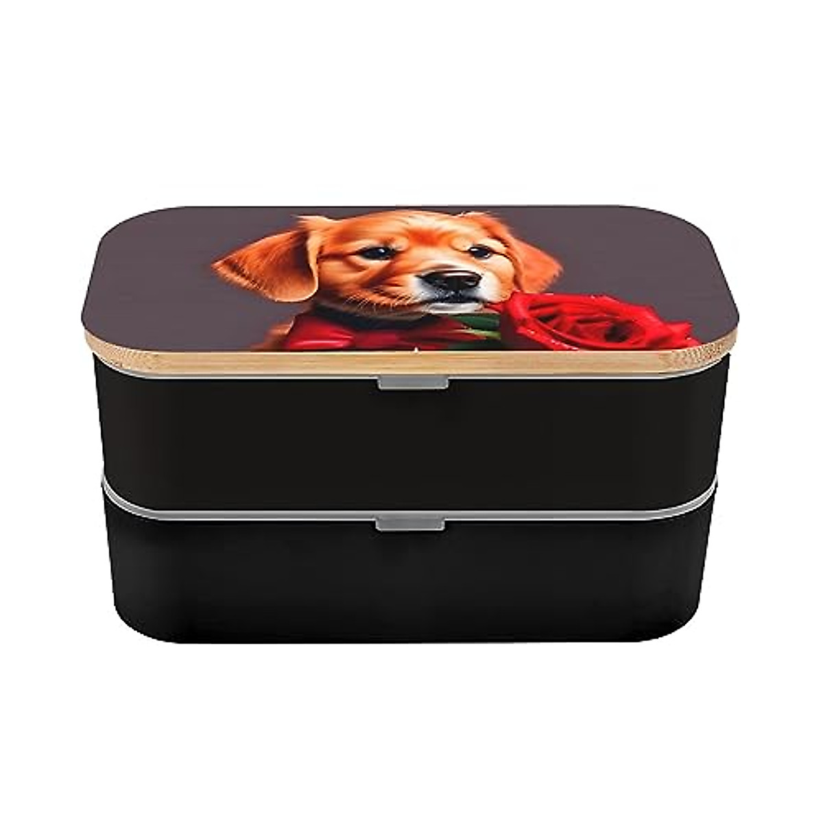 Gentleman-Like Dog Adult Lunch Box, Bento Box, With Cutlery Set Of 3, 2 Compartments, Rectangular, Lunch Box For Adults