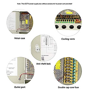 9CH Channel Port Distributed Power Supply Box Swithing Power Supply Output 12V 10 Amp for CCTV DVR Security System and Cameras