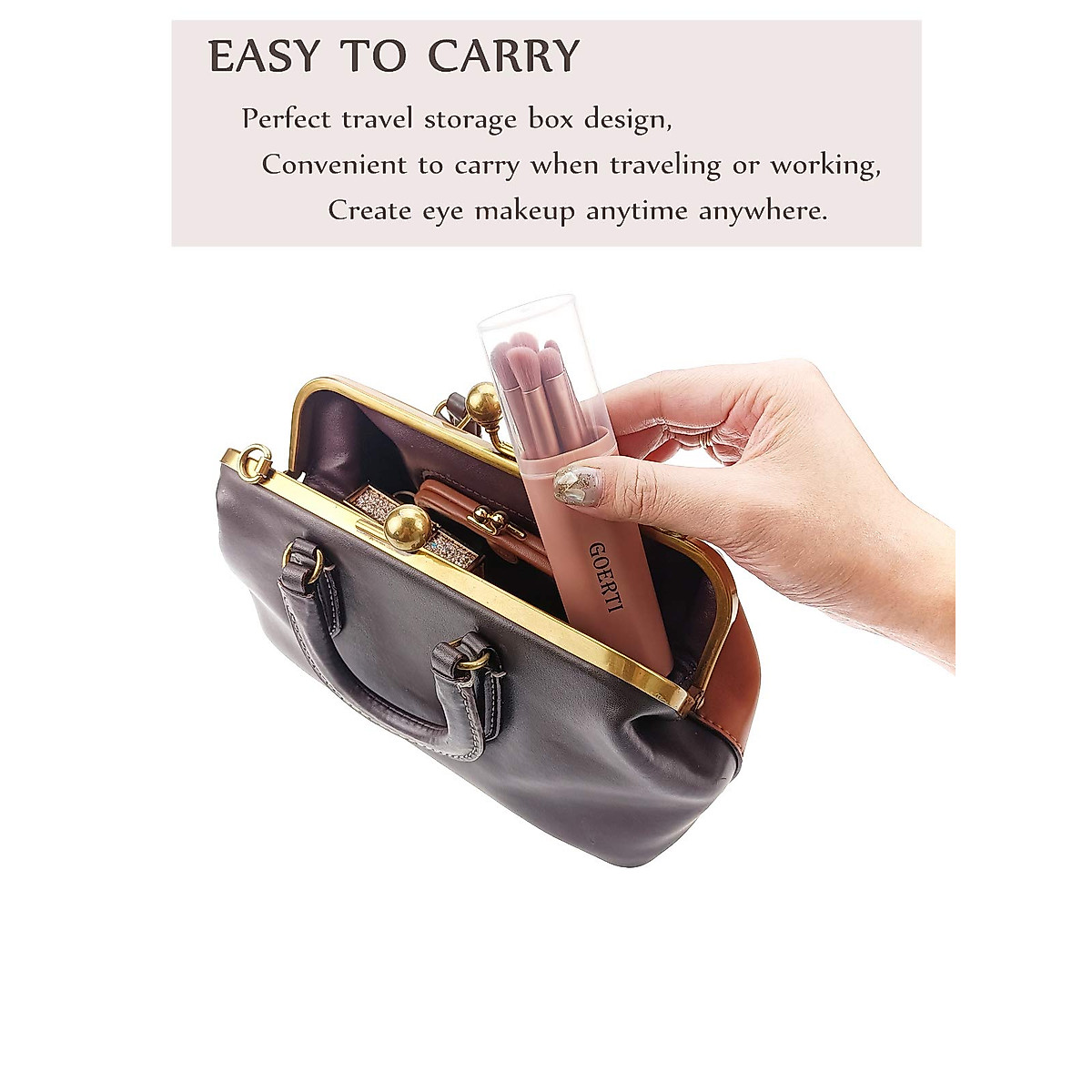 Eye Makeup Brushes Set with Travel Case 5Pcs Essential Eyeshadow Brush Blending and Shading Smudge (Pink)